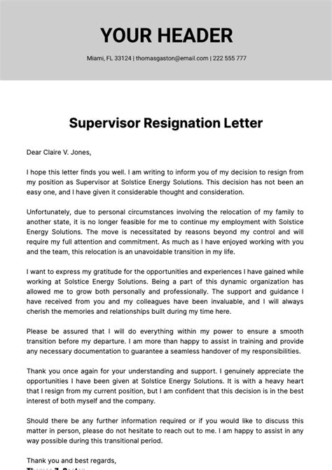 Free Supervisor Resignation Letter Template To Edit Online