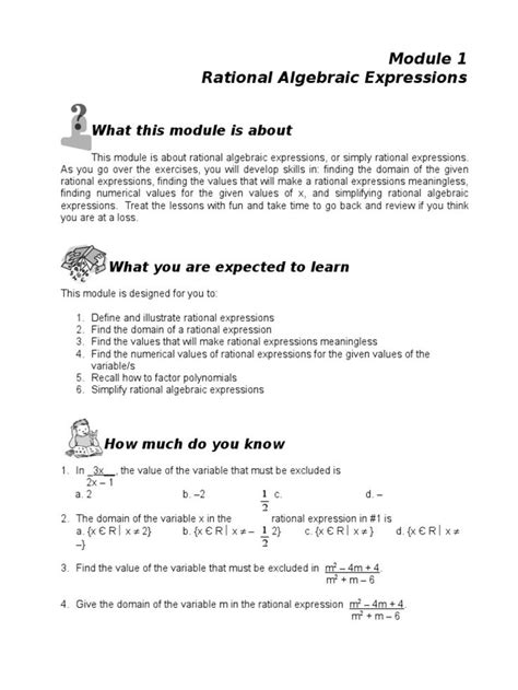 Module 1 Rational Alg Expression 2 Rational Expressions Algebraic