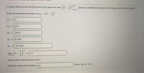 Answered 1 Point Write Out The First Five Terms Of The Sequence With