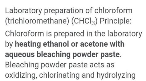 Write Principle Behind The Preparation Of Trichloromethane From Ethanol