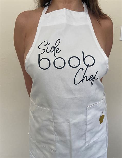 Side Boob Chef Apron In Black Logo On White Etsy