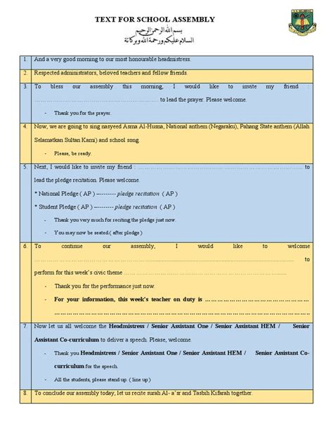Text For School Assembly Pdf