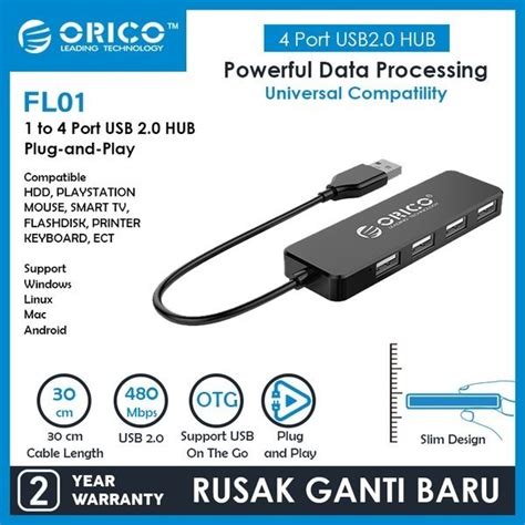 Usb Hub Orico Fl01 4 Port Fl 01 4 Port Usb 20 Black รับประกันอย่าง