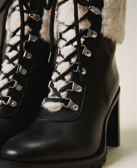 Botines De Piel Y Pelo Sintético Mujer Negro Twinset Milano
