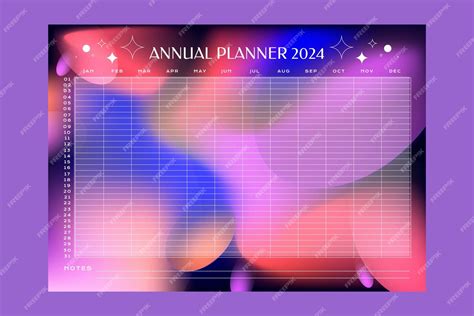 Шаблон годового планировщика Gradient 2024 Бесплатно векторы