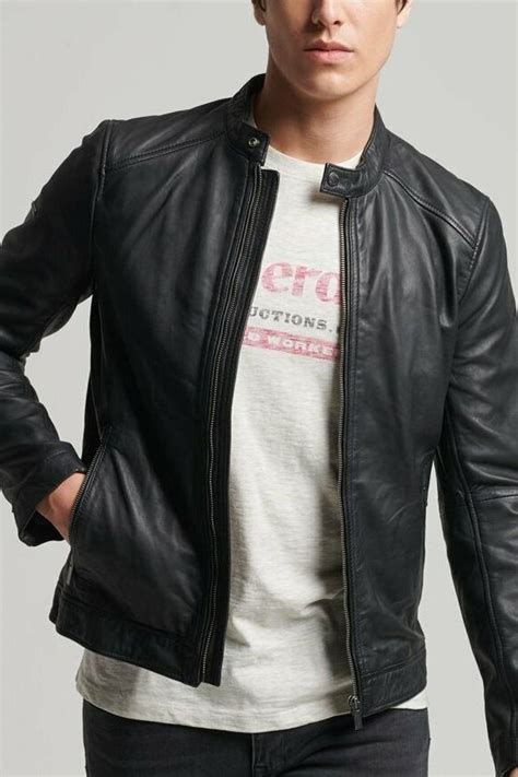 Men Black Leather Jacket Slim Fit Biker Motorcycle Light Leather Racer