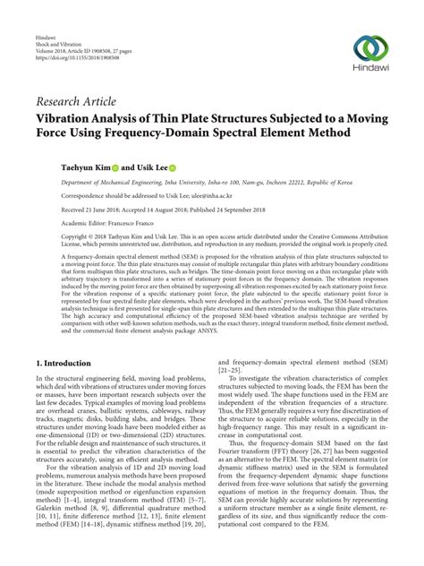 Pdf Vibration Analysis Of Thin Plate Structures Subjected To A Moving Force Using Frequency