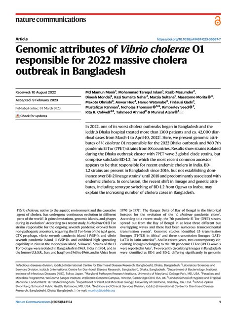 PDF Genomic Attributes Of Vibrio Cholerae O1 Responsible For 2022