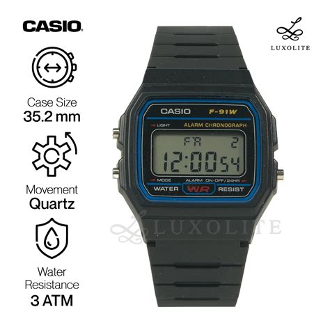 Luxolite Casio Black Sports Watch F 91w 1 F 91w 1hdg Black Strap F