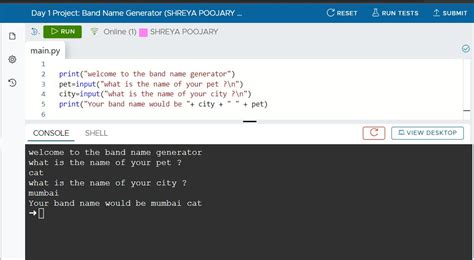 Shreya Poojary On Linkedin Day 1 My First Project Band Name Generator