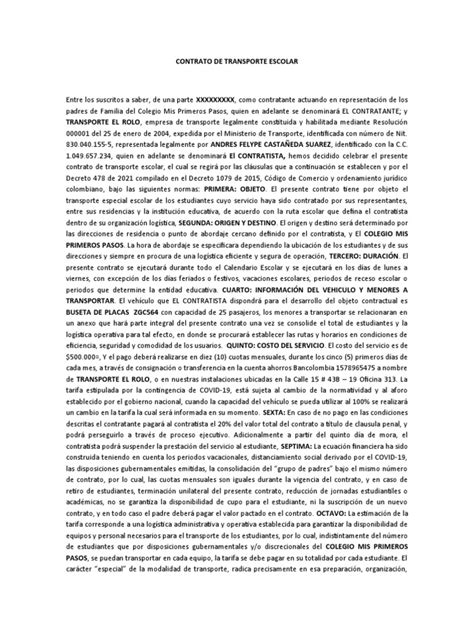 Contrato De Transporte Escolar Pdf Transporte Logística
