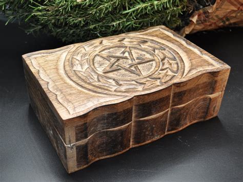 Pentacle Wooden Box Hand Carved Pentagram Box Wicca Etsy
