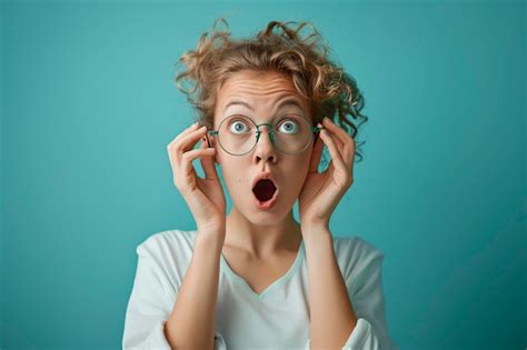 Premium Photo A Young Woman With Glasses And Surprised Expression