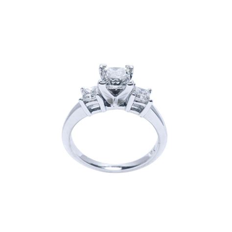 Princess Cut Three Stone Side Diamond Ring White Gold 14k