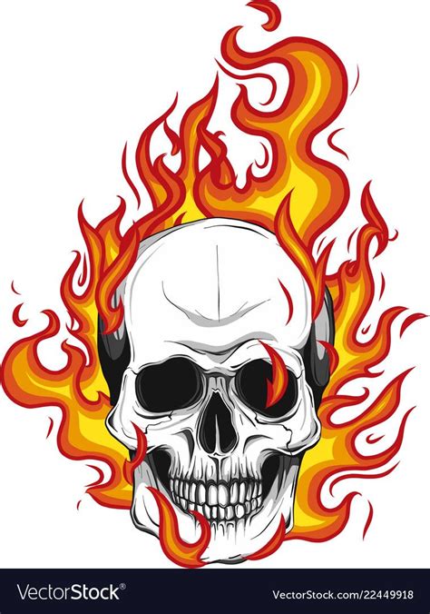 Skull On Fire Flames Vector Illustration Fire Skull Drawing Flames