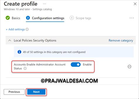 enable disable built in administrator account using intune