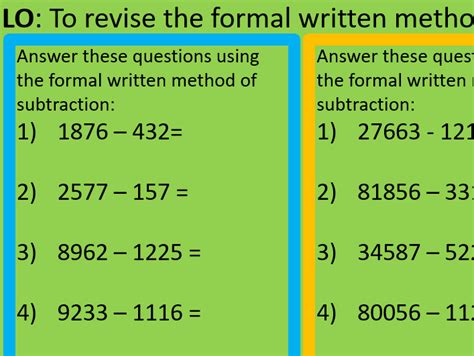 Formal Written Method Subtraction Year6 Teaching Resources