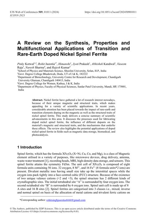 Pdf A Review On The Synthesis Properties And Multifunctional
