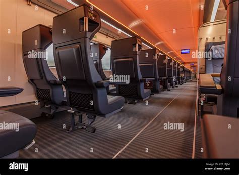 Train Compartment In A First Class Train From German Railway Without Passengers On The Seats