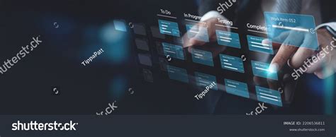 Agile Software Development Business Developer Using Computer With Kanban Board Framework On
