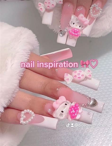 Pin On Nails Hello Kitty Nails Pink Acrylic Nails Hello Kity Nails