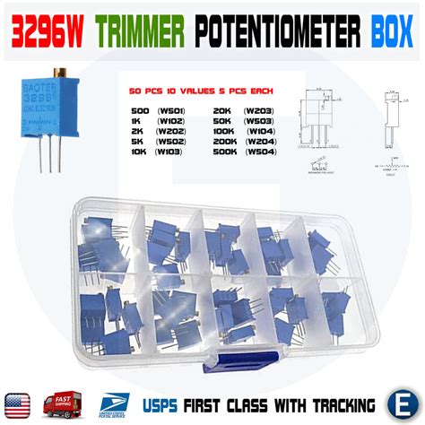 50pcs 10 Value New 3296w Multiturn Variable Resistor Trimmer Potentiom
