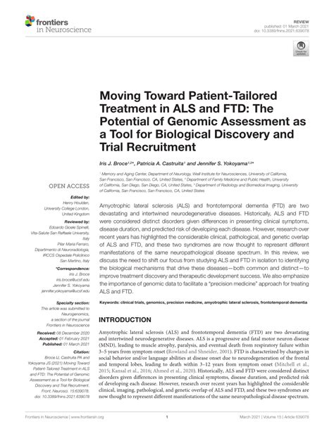 Pdf Moving Toward Patient Tailored Treatment In Als And Ftd The