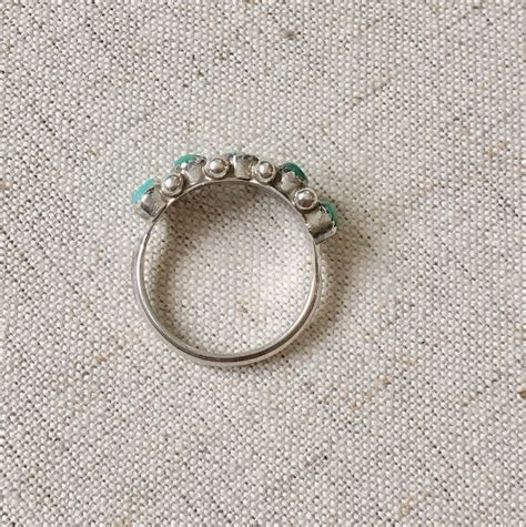 Turquoise Zuni Ring Band Vintage Native American Zuni Petit Point Sterling Silver Stackable Size