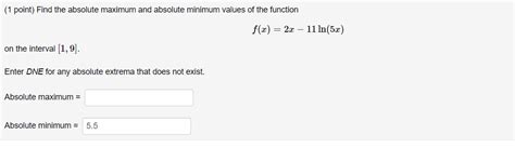 Solved 1 Point Find The Absolute Maximum And Absolute Chegg Com