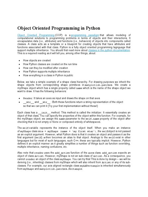 Object Oriented Programming In Python Pdf Object Oriented Programming Class Computer