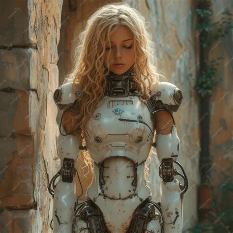 Premium Photo Female Cyborg Robot Girl In Exoskeleton Glossy Shiny
