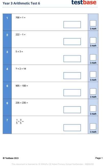 Arithmetic Tests St Wilfrids Ce Primary School