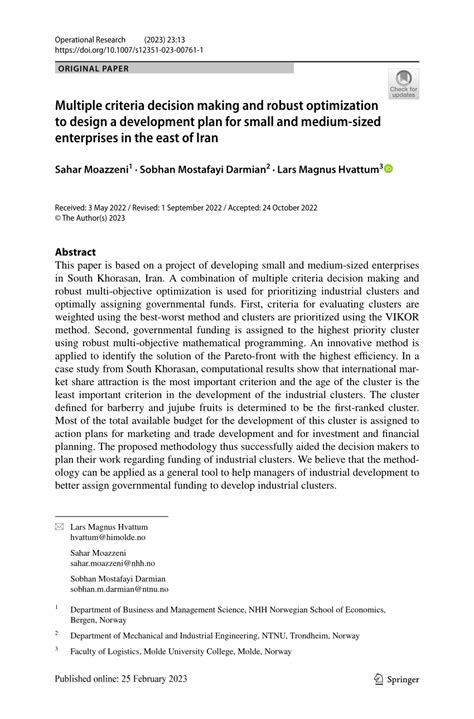 Pdf Multiple Criteria Decision Making And Robust Optimization To Design A Development Plan For