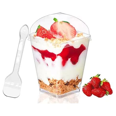 Vasos De Postre Transparentes De 5 Oz Tapas Y Cucharas Envío gratis