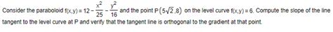 Solved Consider The Paraboloid Fxy12−25x2−16y2 And The