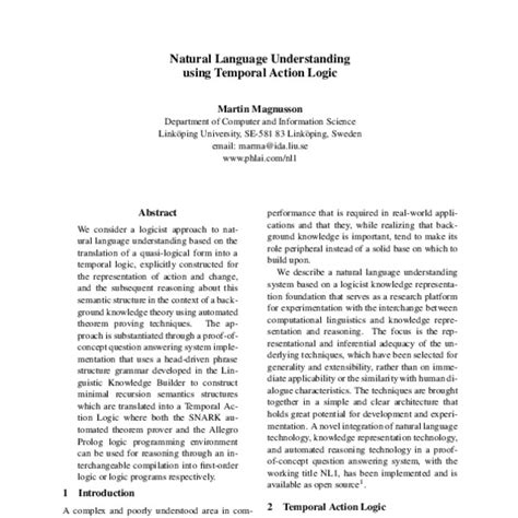 Natural Language Understanding Using Temporal Action Logic Acl Anthology