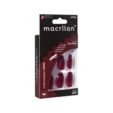Unhas Postiças Bailarina Vinho Macrilan UP MERCADO MAKE