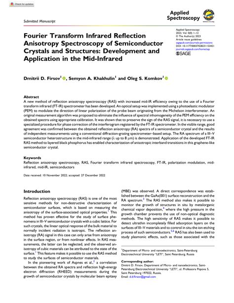 Pdf Fourier Transform Infrared Reflection Anisotropy Spectroscopy Of