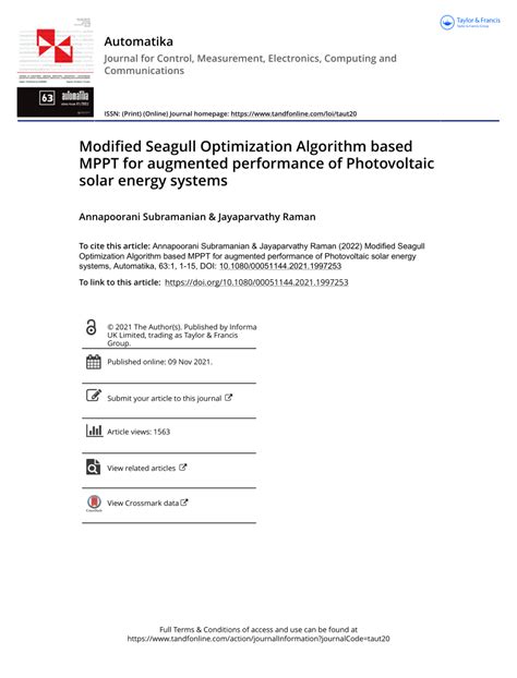 Pdf Modified Seagull Optimization Algorithm Based Mppt For Augmented