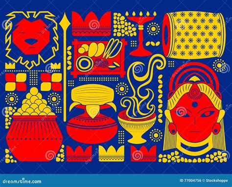 Happy Durga Puja Festival Background Kitsch Art India Stock Vector