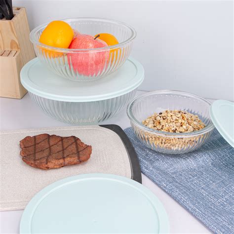 Whiterhino Glass Bowl With Lids 3 Packs Nesting Glass Mixing Bowls