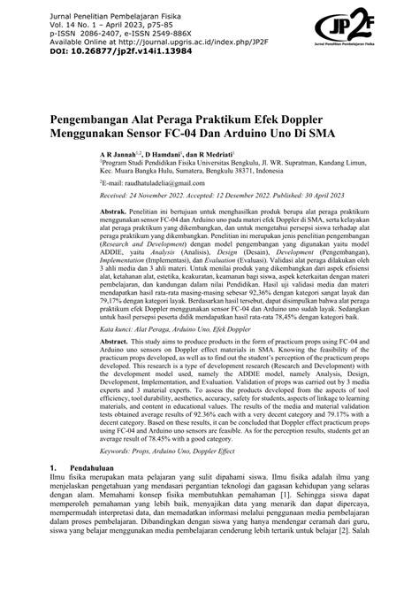 PDF Pengembangan Alat Peraga Praktikum Efek Doppler Menggunakan