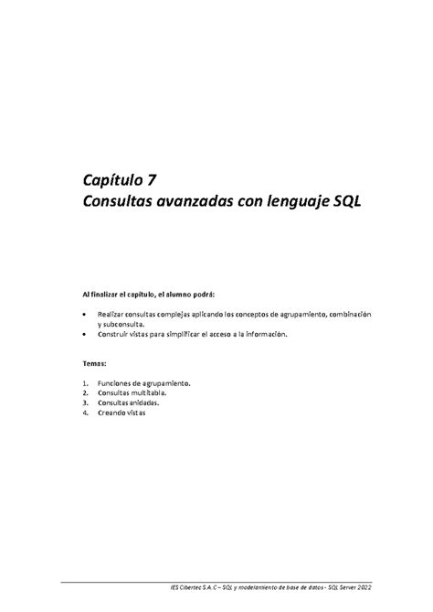 01 Material Capítulo 7 Consultas Avanzadas Con Lenguaje Sql Al