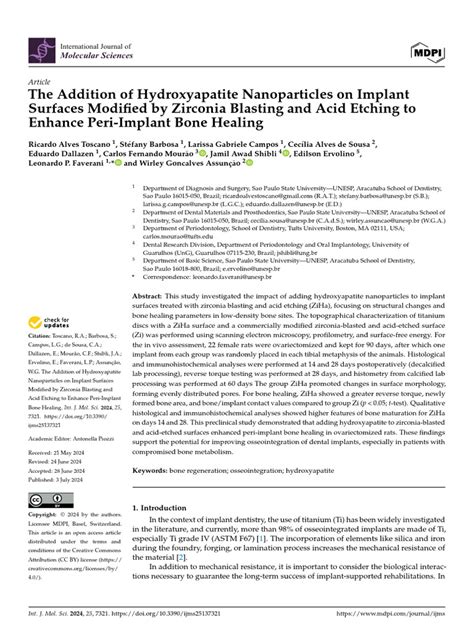 The Addition Of Hydroxyapatite Nanoparticles On Implant Surfaces Modified By Zirconia Blasting