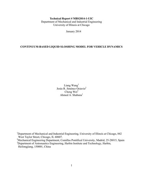 Pdf Low Order Continuum Based Liquid Sloshing Formulation For Vehicle