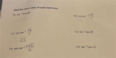 Solved Find The Exact Value Of Each Expression Chegg