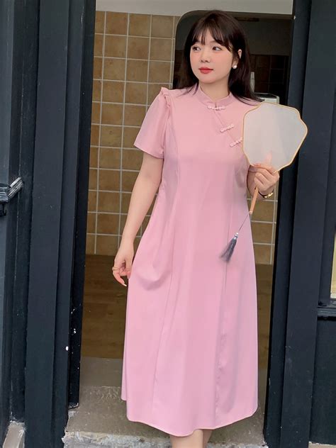 Plus Size Simple Cheongsam Shift Dress Pluspreorder