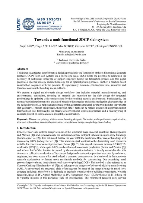 Pdf Towards A Multifunctional 3dcp Slab System