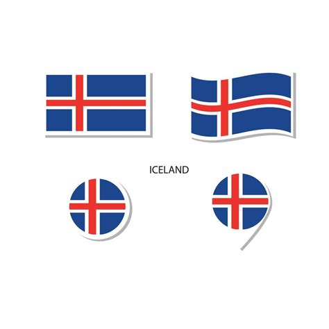 Iceland Flag Logo Icon Set Rectangle Flat Icons Circular Shape