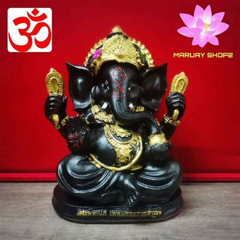 พระพิฆเนศเศรษฐี ปางรีนาโมจัน หน้าตัก 5 นิ้ว สูง 20 Cm สีดำปิดทอง